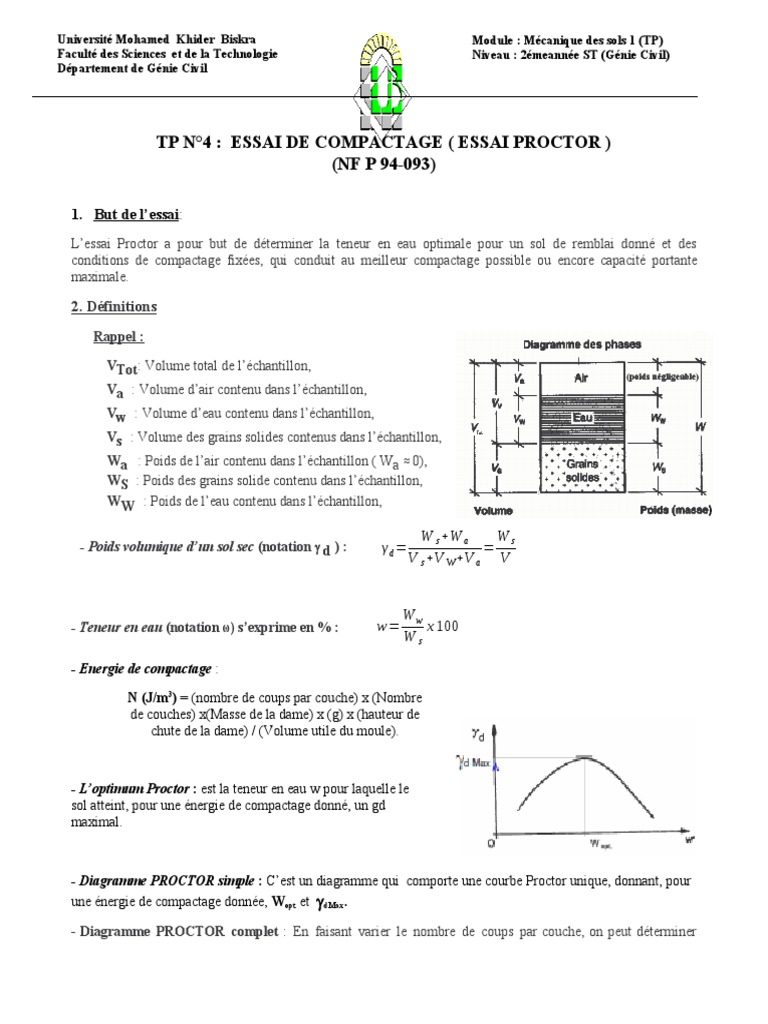 Essai de Compactage Proctor en Génie Civil | PDF | Mécanique des sols ...