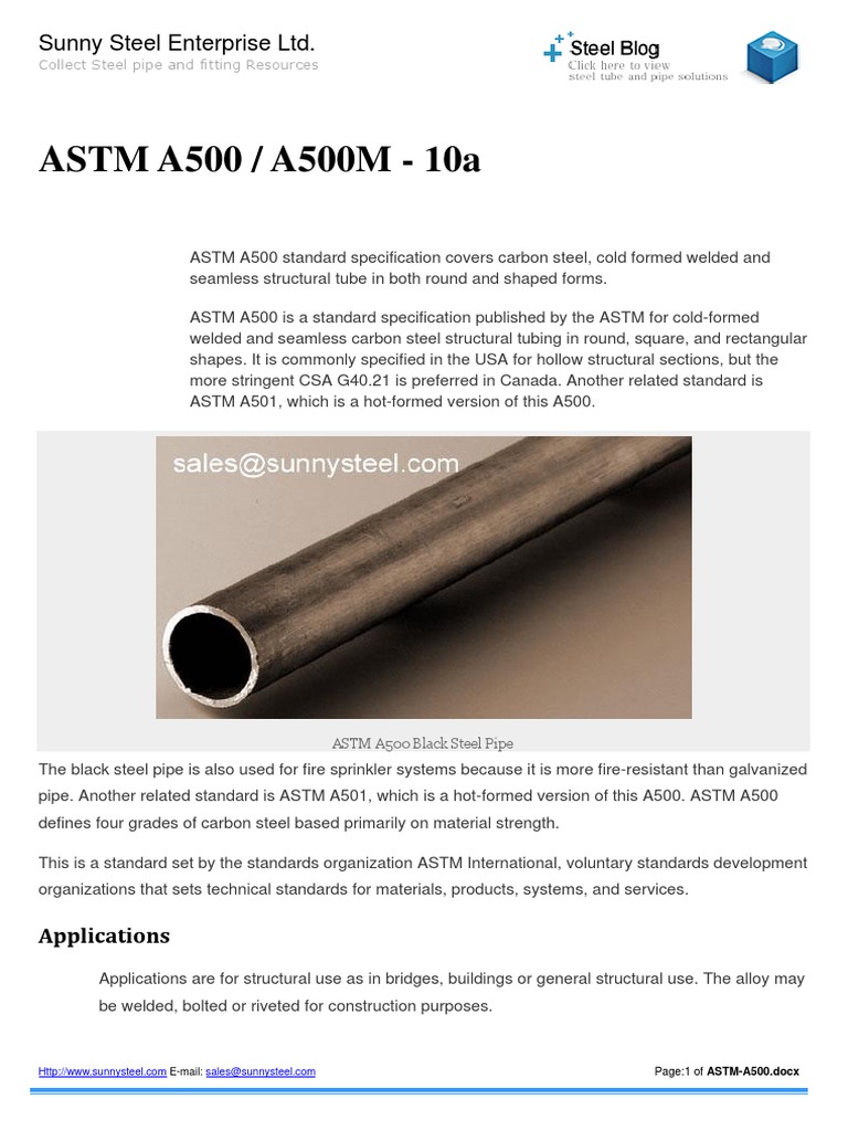 ASTM A500 Covers Carbon Steel Cold Formed Welded and Seamless ...