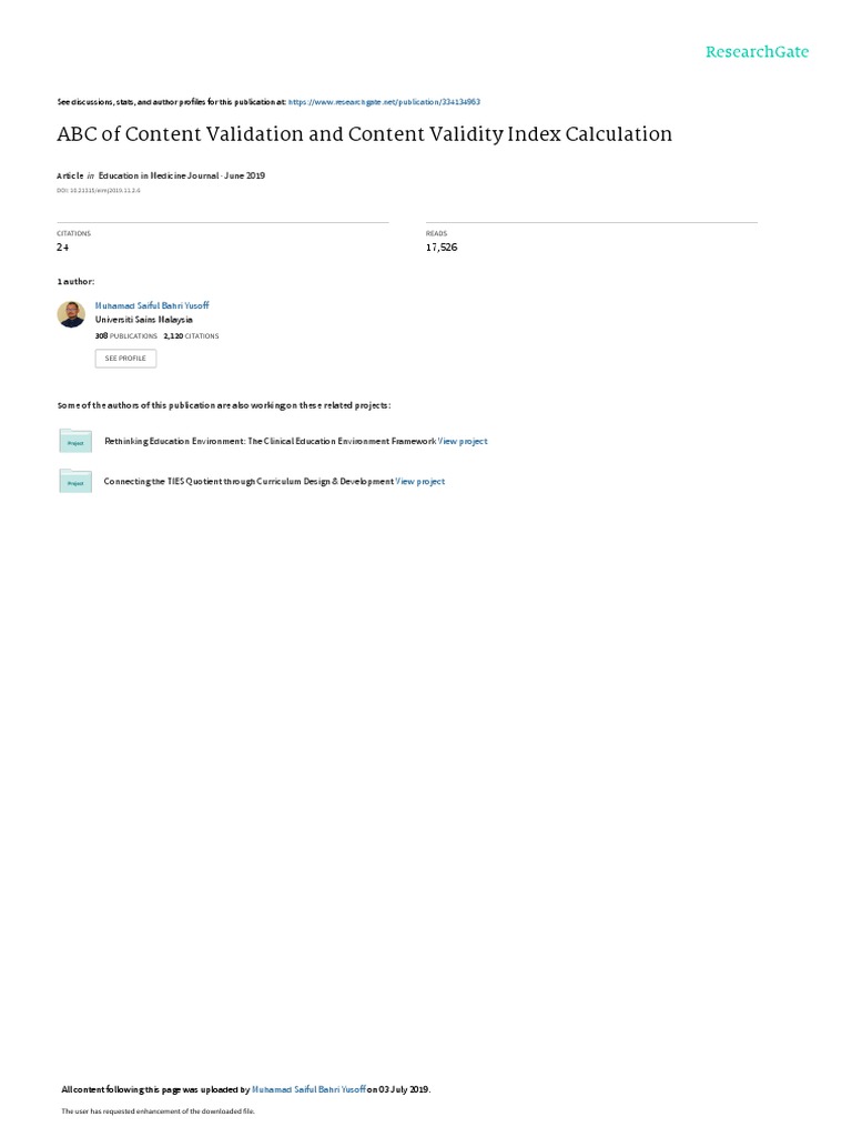 ABC of Content Validation and Content Validity Index Calculation | PDF | Validity (Statistics ...