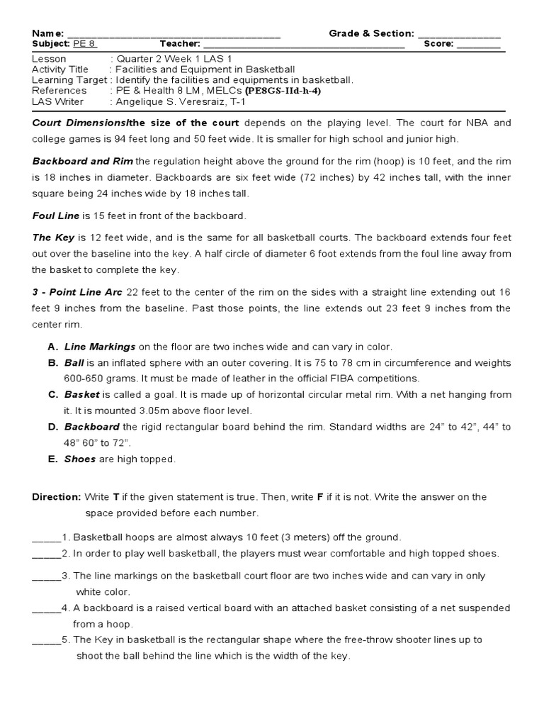 Pe 8 Q2 Week 1 Las 1 | PDF | Team Sports | Ball Games