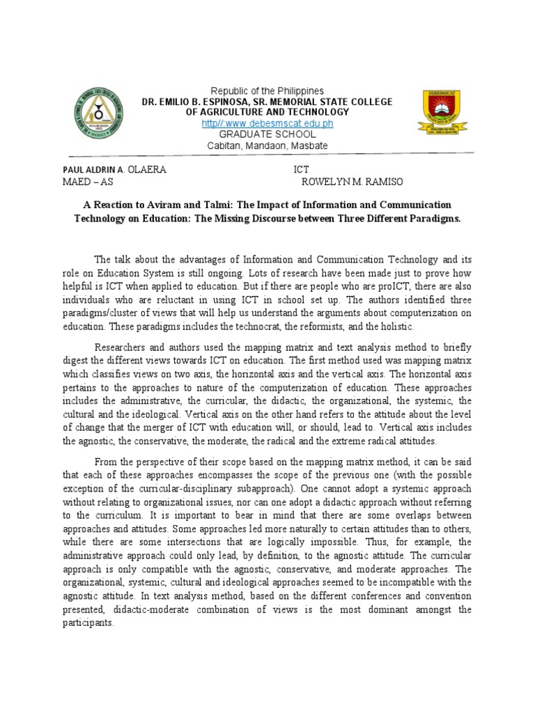 Ict Reaction | PDF | Curriculum | Human Nature