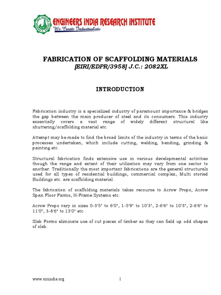 Project Report On Fabrication of Scaffolding Materials | PDF ...