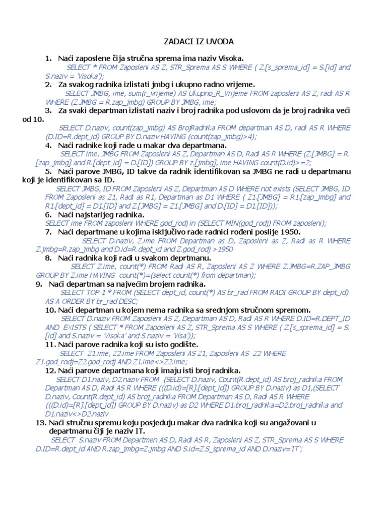 SQL Zadaci | PDF | Career & Growth | Computers