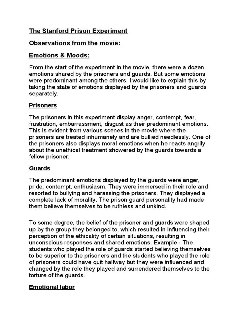 The Stanford Prison Experiment | PDF | Emotions | Attitude (Psychology)