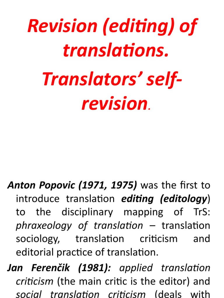 Revision (Editing) of Translations. Translators' Self-Revision | PDF ...