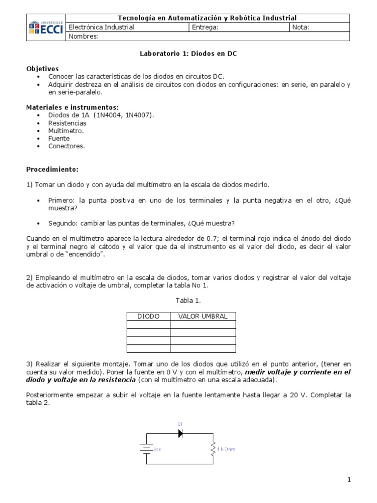 Medición de Diodos en Circuitos DC | PDF | Diodo | Electrónica