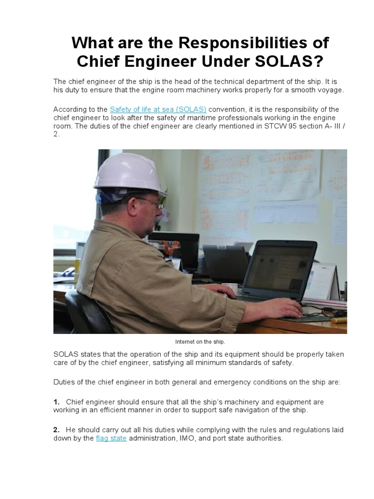 Chief Engineer Responsibilities on Ships | PDF | Ships | Nature