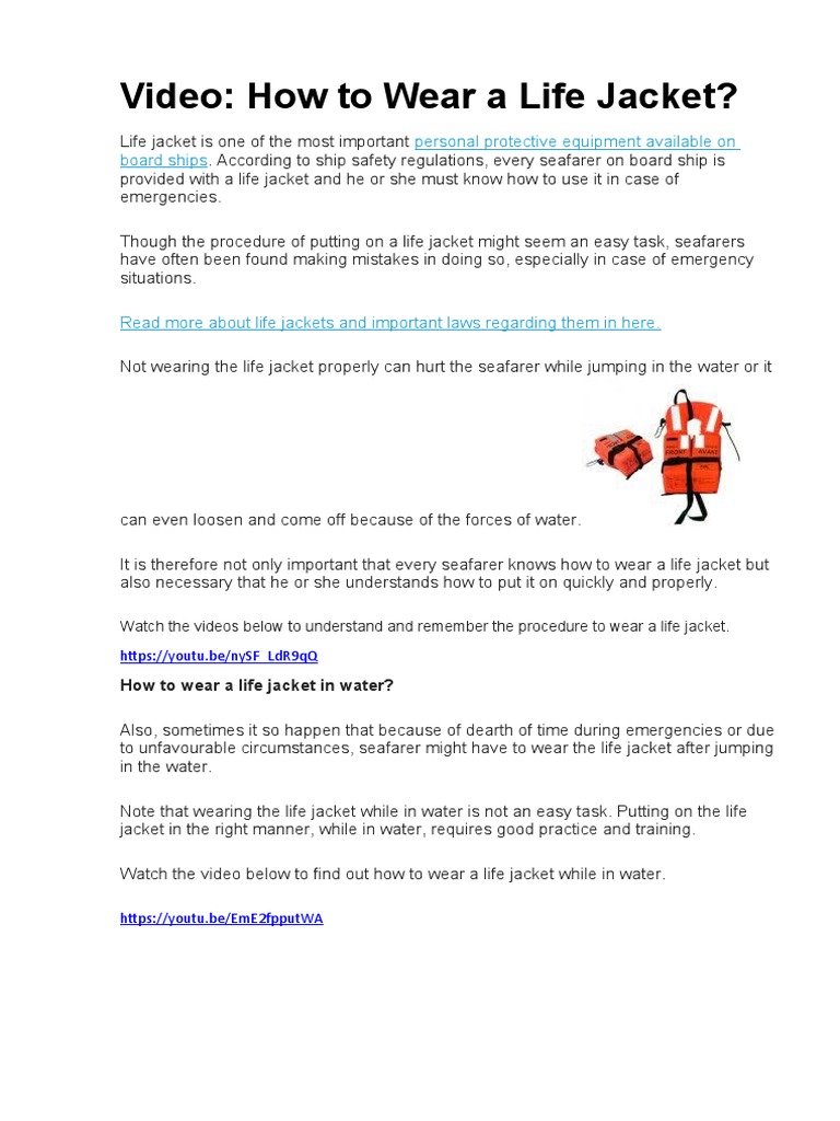 Video How To Wear A Life Jacket | PDF