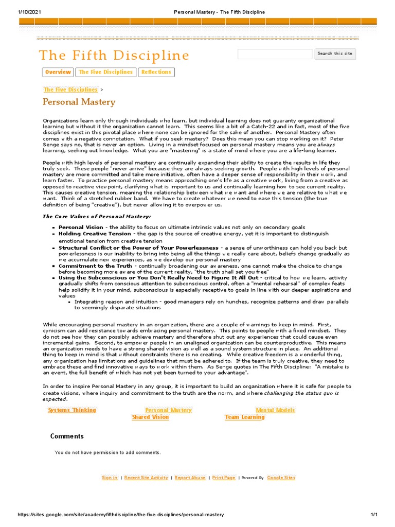 Personal Mastery - The Fifth Discipline PDF | PDF | Philosophical ...