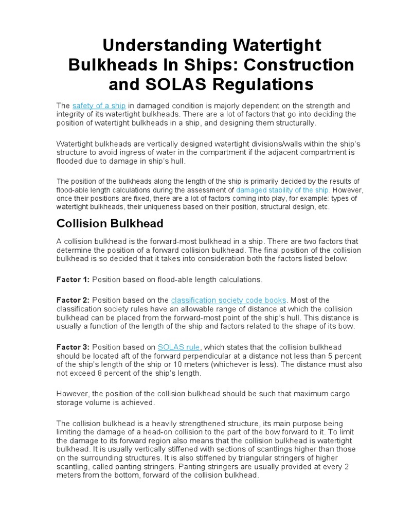 Understanding Watertight Bulkheads in Ships Construction and SOLAS ...