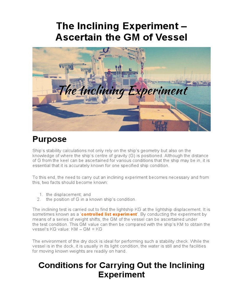 The Inclining Experiment - Ascertain The GM of Vessel | PDF | Ships ...