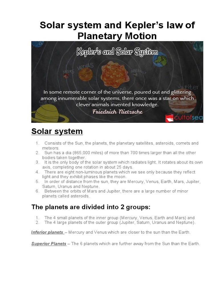 Solar System and Kepler's Law of Planetary Motion | PDF | Apsis | Planets