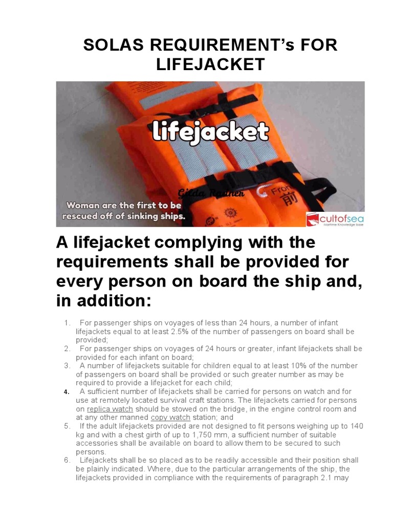SOLAS Lifejacket Requirements Explained | PDF | Manufactured Goods ...