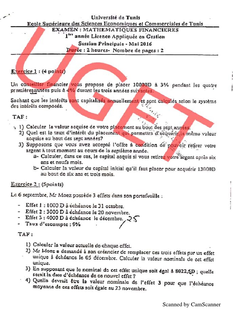 Examen Math Fin | PDF