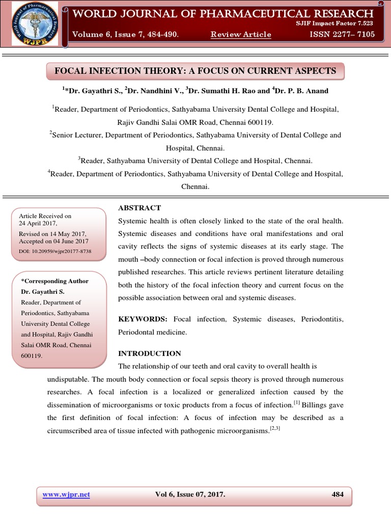 Focal Infection Theory: A Focus On Current Aspects | Download Free PDF ...