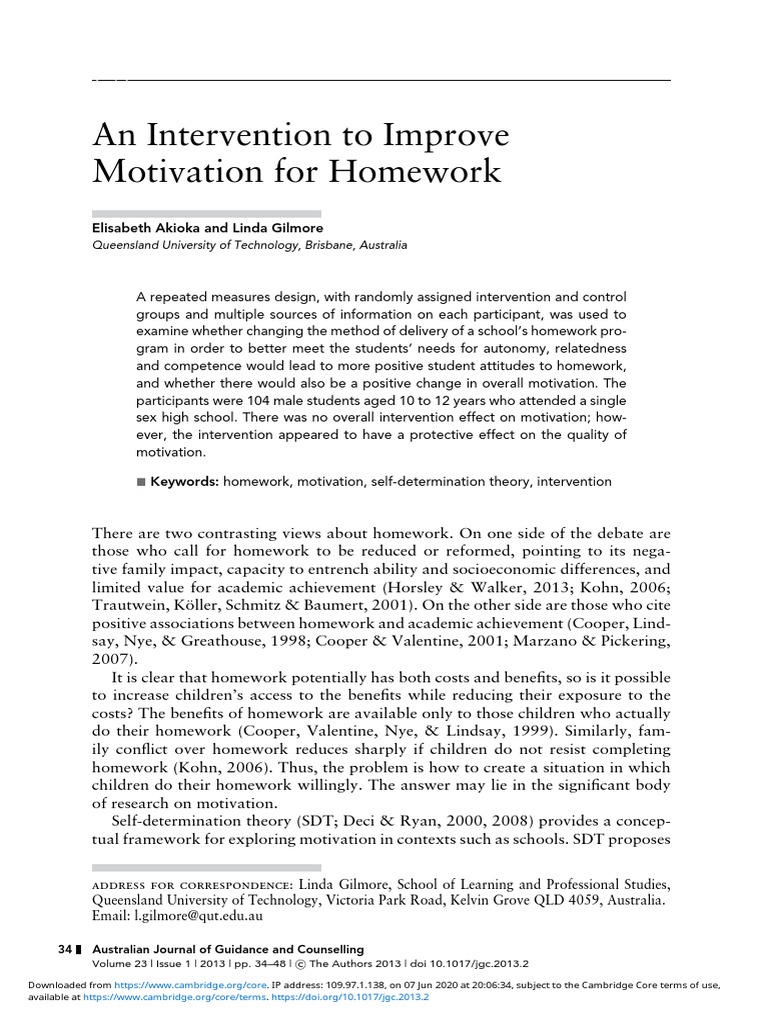 An Intervention To Improve Motivation For Homework | PDF | Motivation ...
