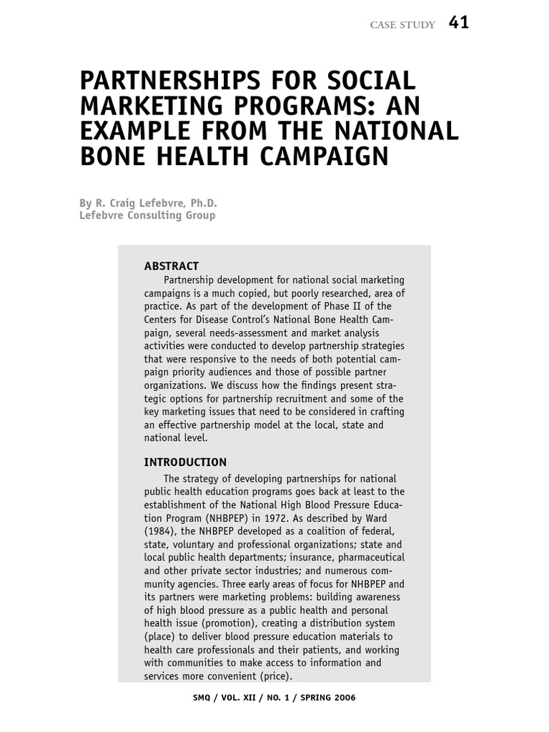 Partnerships For Social Marketing Programs: An Example From The ...