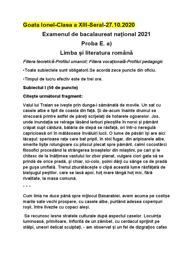 Model Varianta Bac-2021 | PDF