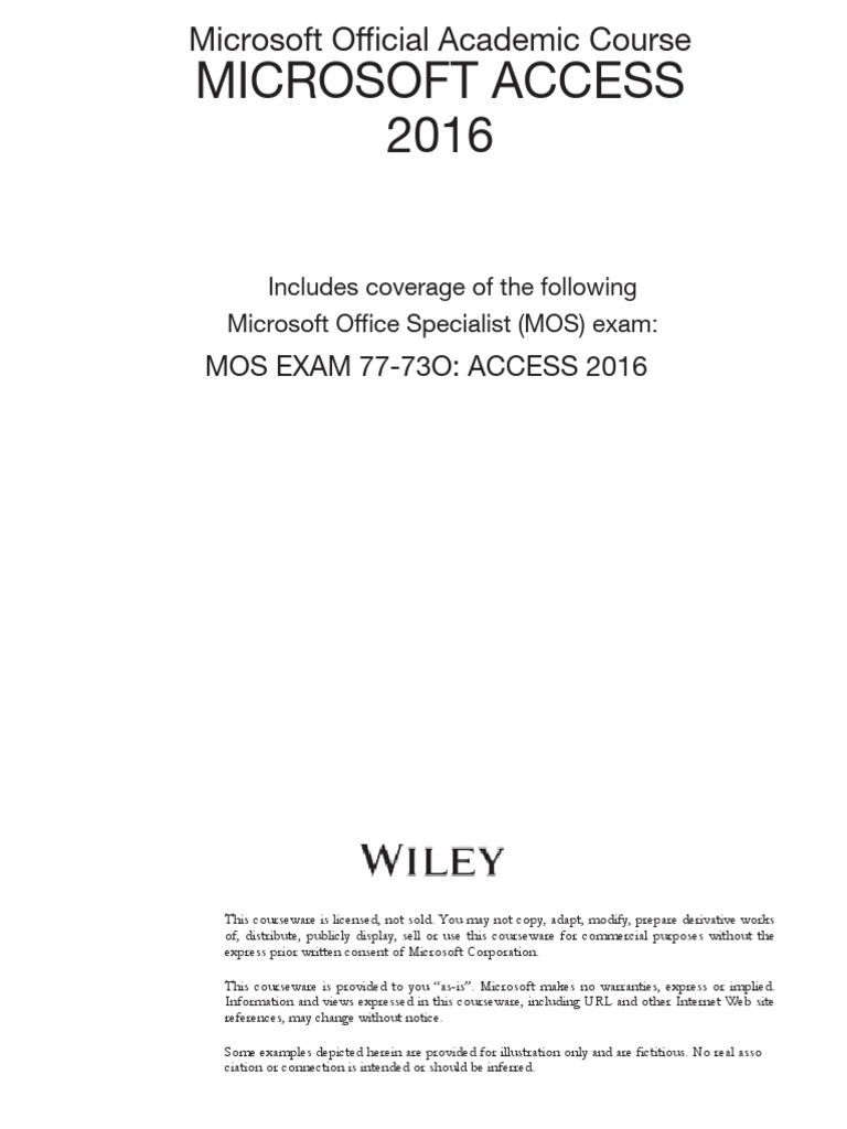 Microsoft Access 2016: MOS EXAM 77-73O: ACCESS 2016 | PDF | Windows 8 ...