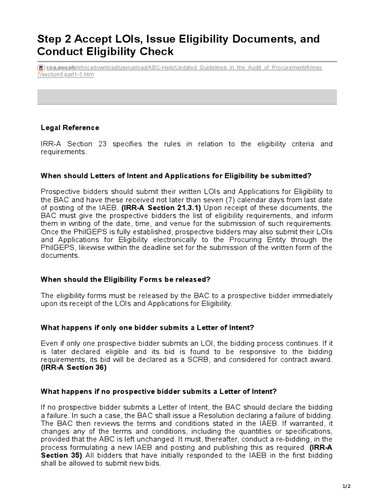 Coa - Gov.ph-Step 2 Accept LOIs Issue Eligibility Documents and Conduct ...