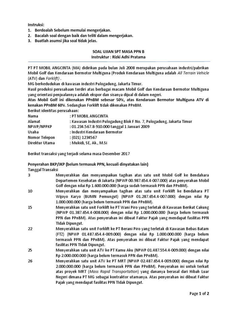 Soal Latihan SPT Masa PPN B | PDF