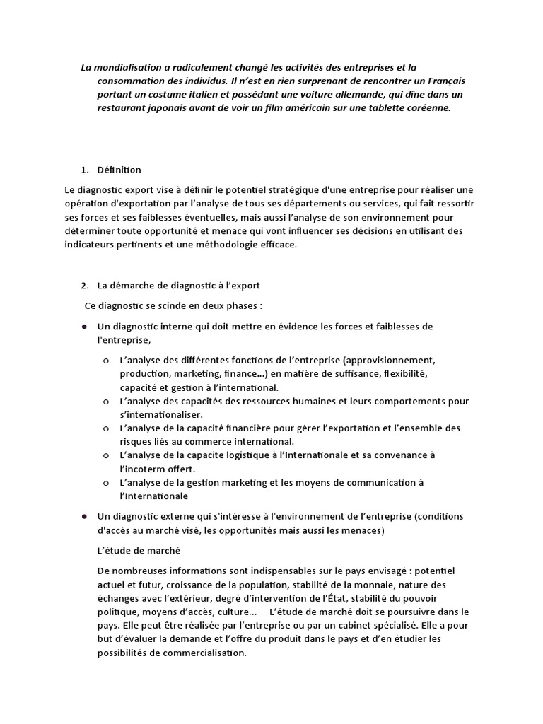 Diagnostic Export : Stratégies et Enjeux | PDF | Sociétés | Analyse SWOT