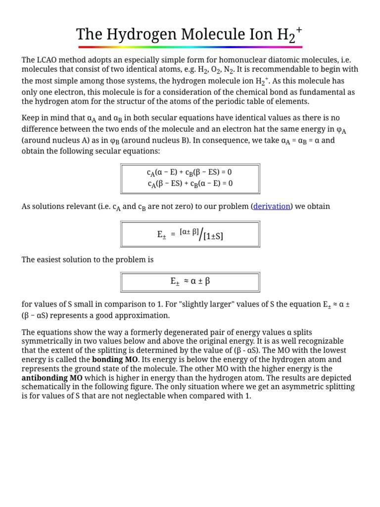 The Hydrogen Molecule Ion H2+ | PDF | Molecular Orbital | Molecules