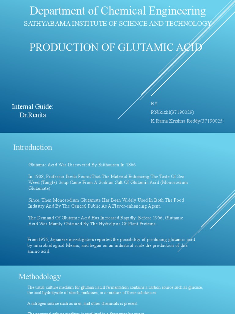 Glutamic Acid Production Process Overview | PDF | Glutamic Acid ...