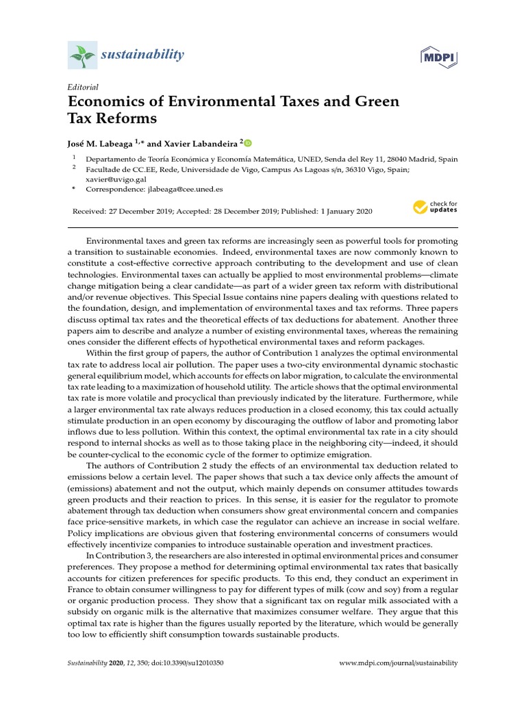 Economics of Environmental Taxes and Green Tax Reforms: Sustainability ...