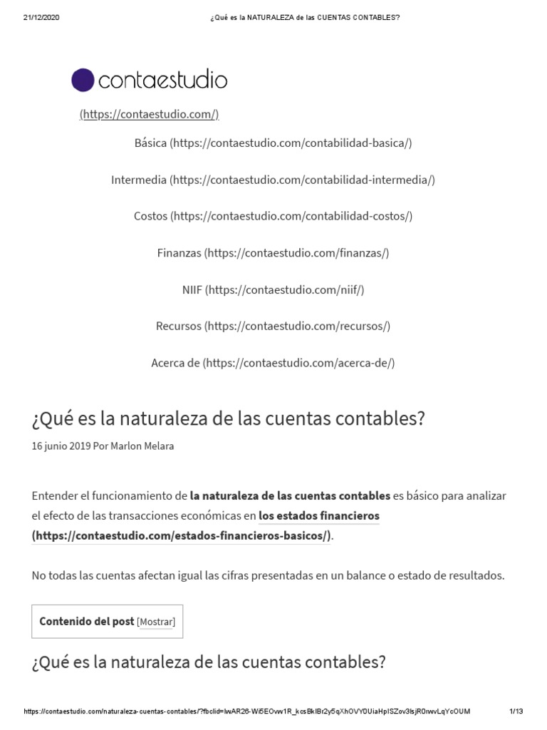 ¿Qué Es La NATURALEZA de Las CUENTAS CONTABLES | PDF | Contabilidad ...