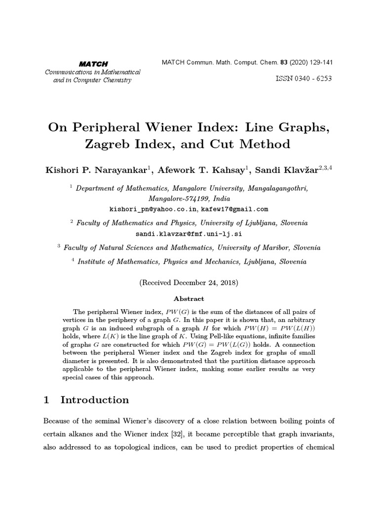 On Peripheral Wiener Index Line Graphs | PDF | Vertex (Graph Theory) | Discrete Mathematics