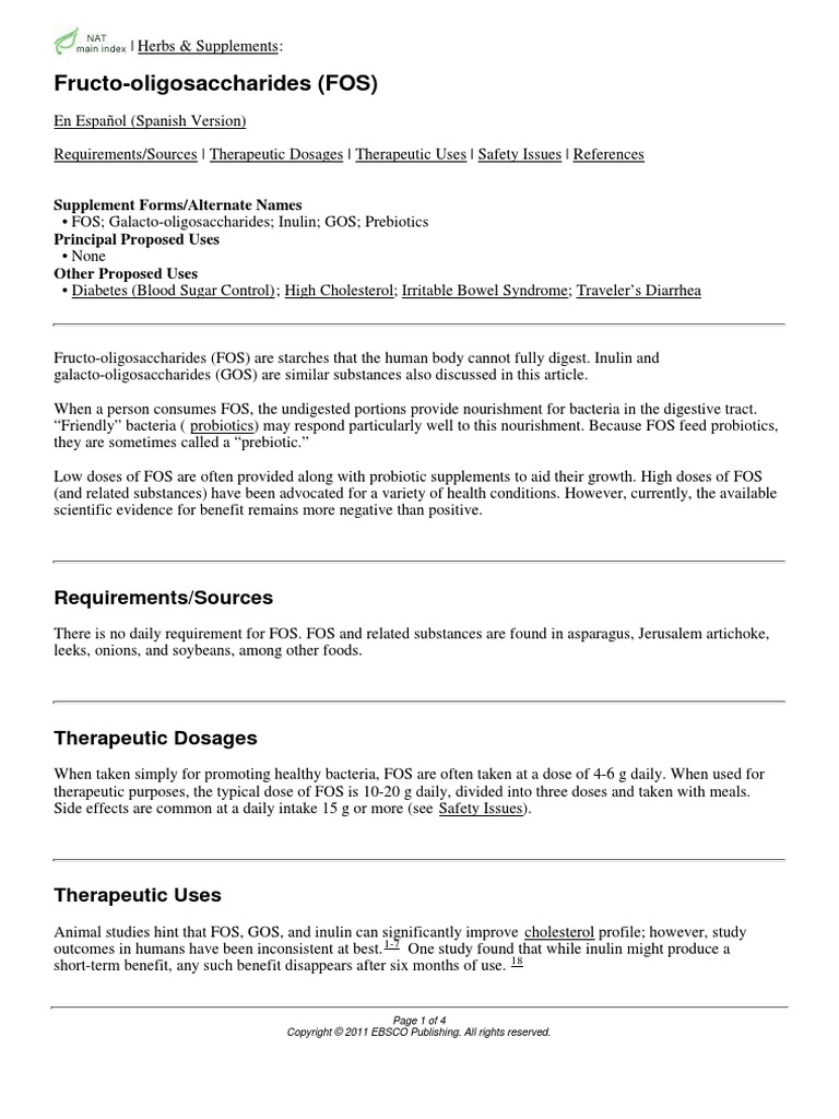 Fructo-Oligosaccharides (FOS) | PDF | Probiotic | Clinical Medicine