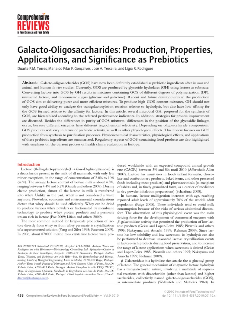 Galacto-Oligosaccharides Production, Properties, PDF | PDF ...