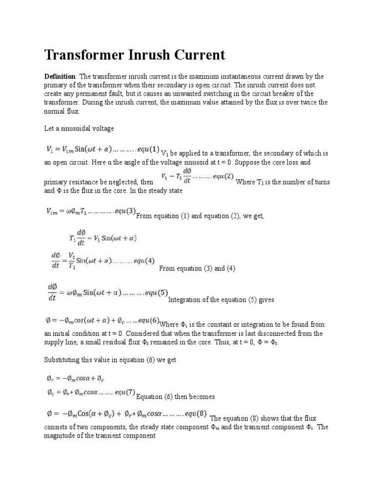Transformer Inrush Current: Definition: The Transformer Inrush Current ...