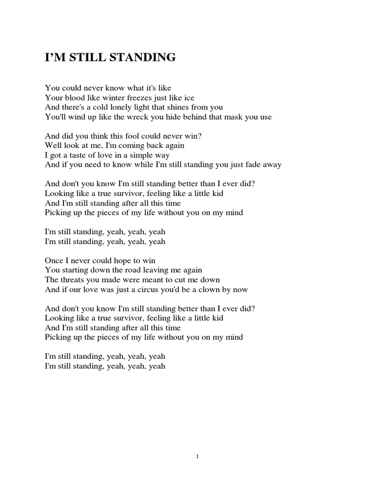 I'm Still Standing Lyrics | PDF | Self-Improvement