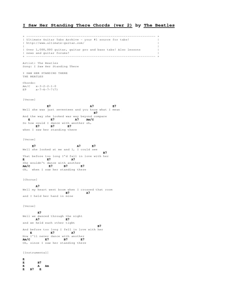 I Saw Her Standing There Chords (Ver 2) by The Beatles Tabs at U | PDF ...