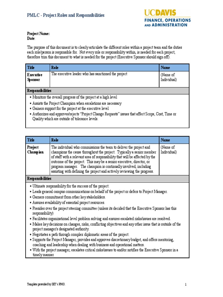 PMLC - Project Roles and Responsibilities | PDF | Documentation | Databases