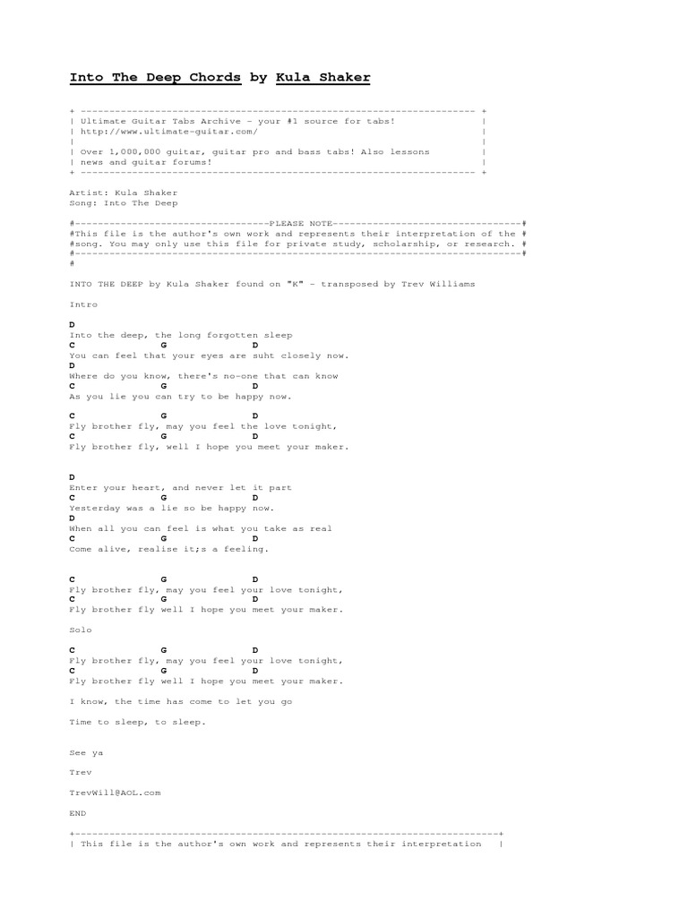 Into The Deep Chords by Kula Shaker Tabs at Ultimate Guitar Arch | PDF ...