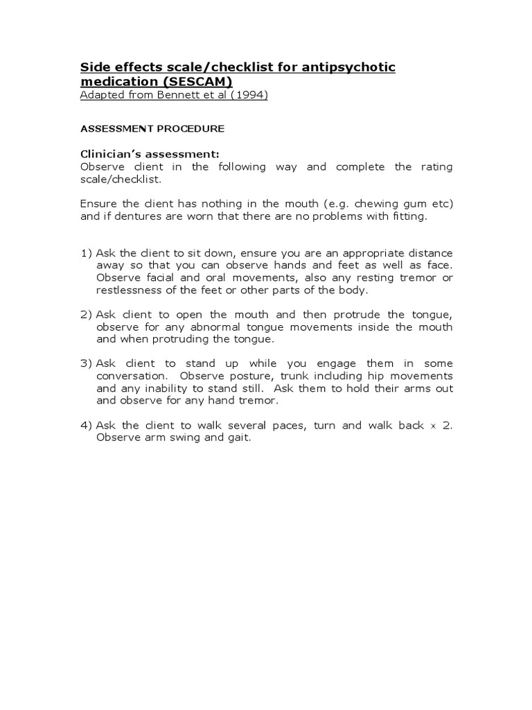 Side Effects Scale SESCAM Adapted | PDF | Nervous System | Human ...