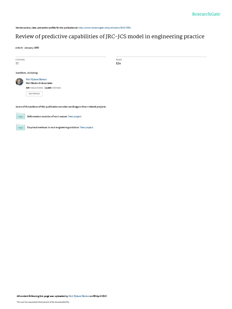 Review of Predictive Capabilities of JRC-JCS Model in Engineering Practice | PDF