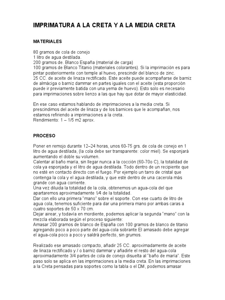 Imprimatura A La Creta y A La Media Creta | PDF | Pinturas | Naturaleza