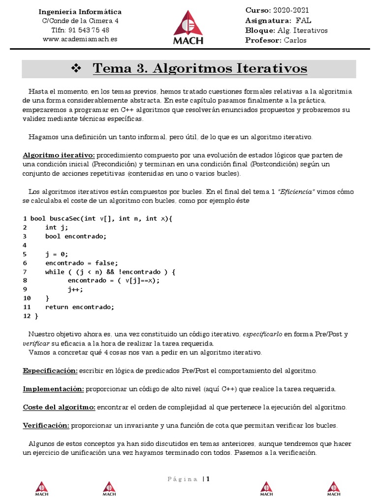 Teoria - Tema 3 Algoritmos Iterativos | PDF | Algoritmos | Función ...