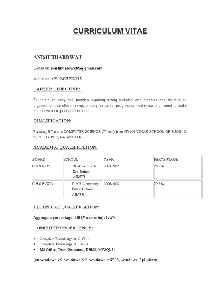 Anish Bhardwaj's CV and Contact Info | PDF | Career & Growth