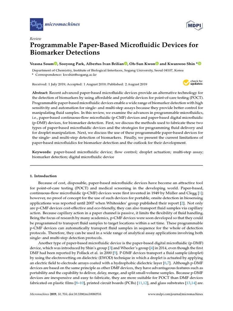 Programmable Paper-Based Microfluidic Devices For Biomarker Detections ...