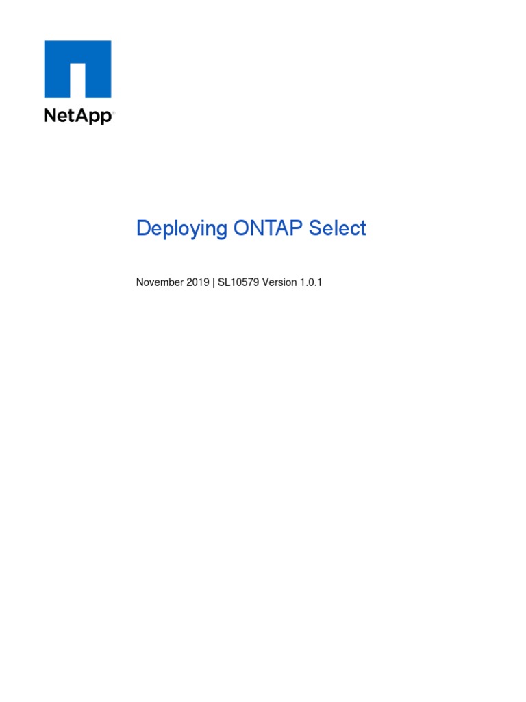 Deploying Ontap Select V1 0 1 Pdf Computer Cluster Information Age