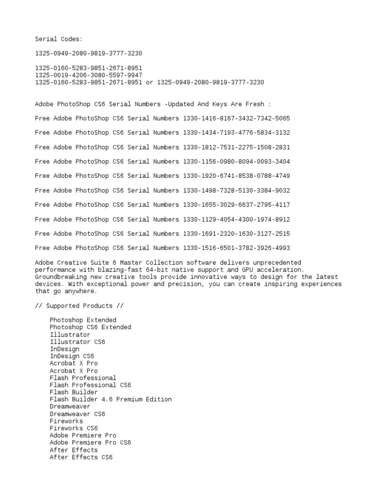 Serial Adobe Master Collection CS6 | PDF | Adobe Creative Suite ...