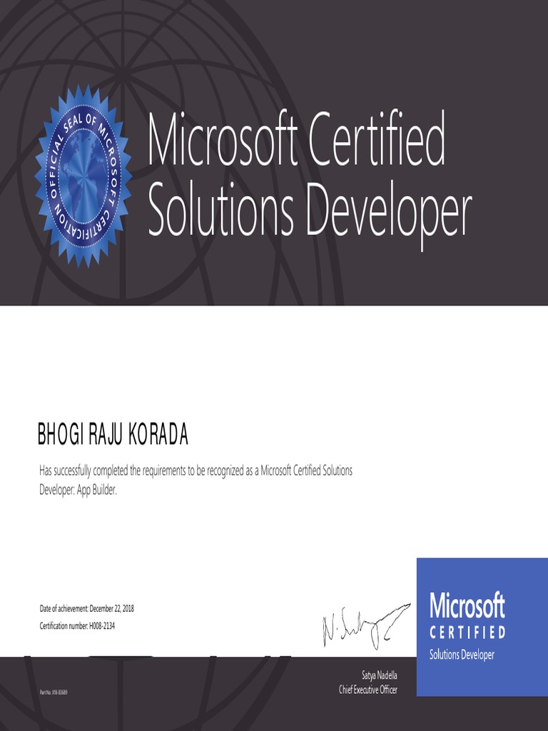 Microsoft Certified Solutions Developer: Bhogi Raju Korada | PDF