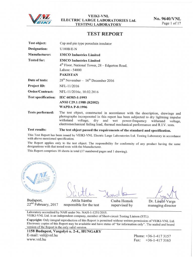 2a Type Test Report Electromechanical Failing Load Thermal Mechanical R ...