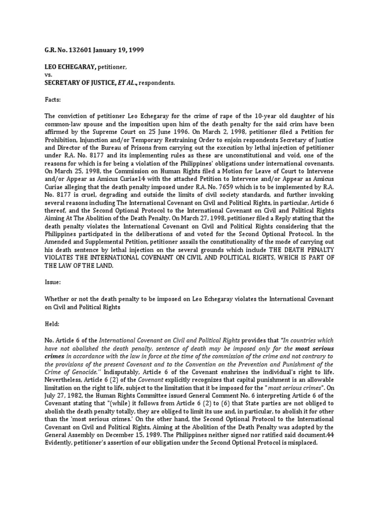Echegaray vs. Secretary of Justice - Case Digest | PDF | Capital ...