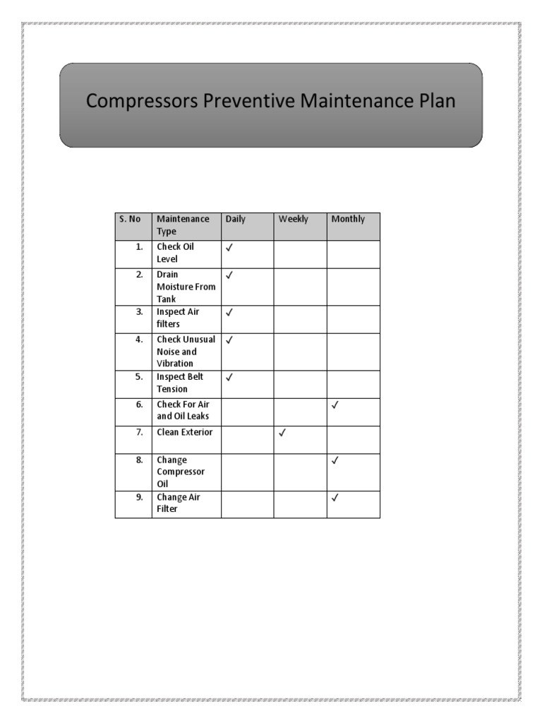 Screw Compressor Maintenance Checklist | PDF